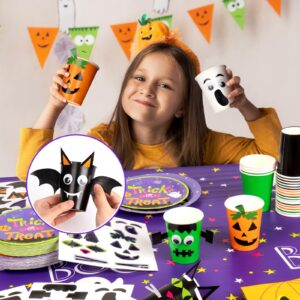 DECORLIFE 131 Pcs Halloween Party Supplies, Dinnerware Set Includes Halloween Plates and Napkins Tablecloth Cups DIY Stickers - Pumpkin Ghost Halloween Birthday Party Decorations for Kids, Serve 24