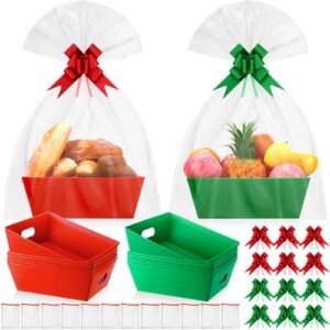 wonderjune 12 pack christmas basket for gifts empty bulk 9.8 x 8.3'' red green cardboard basket to fill with handle shrink wrap bags,pull bows,raffle gift basket for holiday christmas decorations