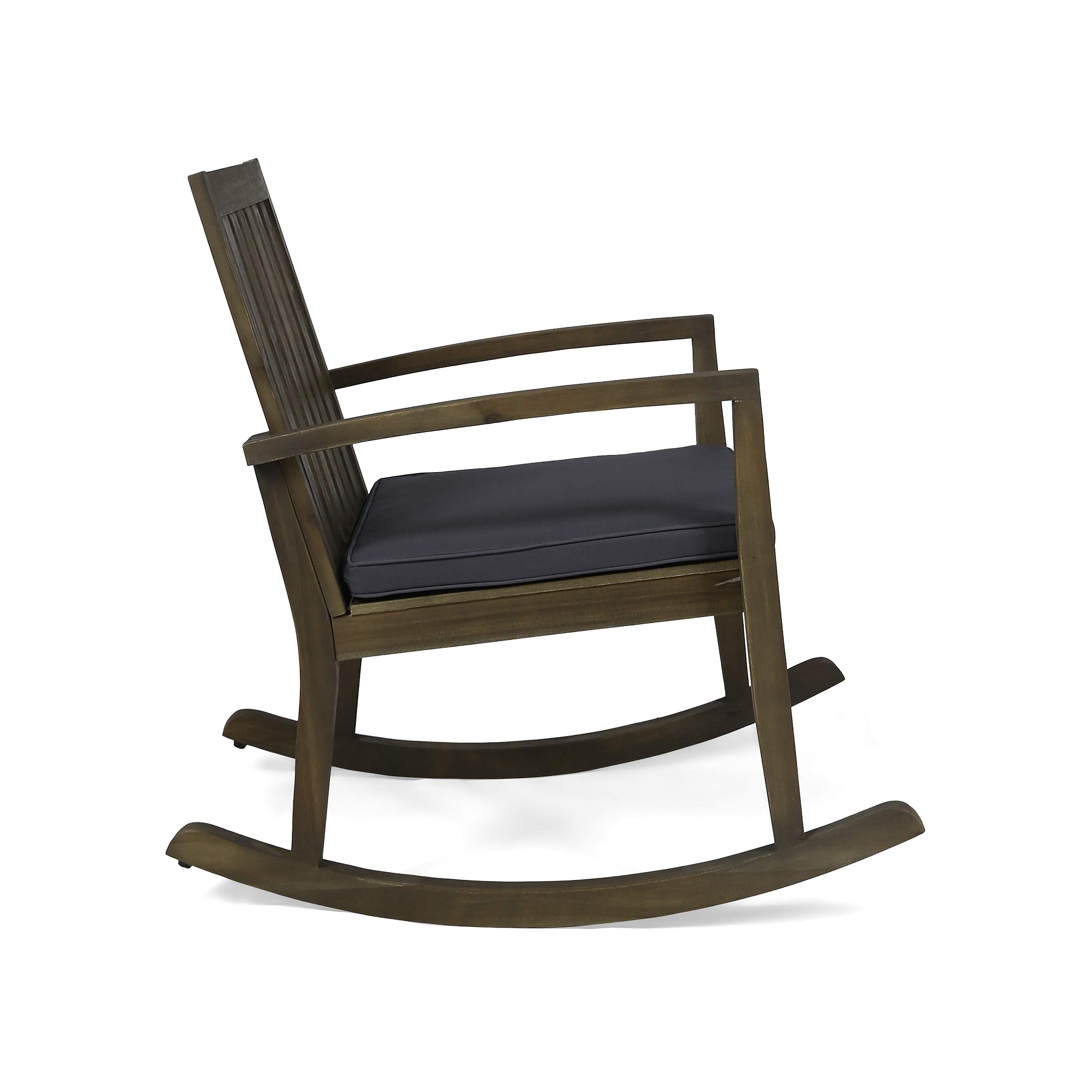 Merax Outdoor Acacia Wood Rocking Chair with Water-Resistant Cushion for Patio,Garden,Porch, Dark Grey