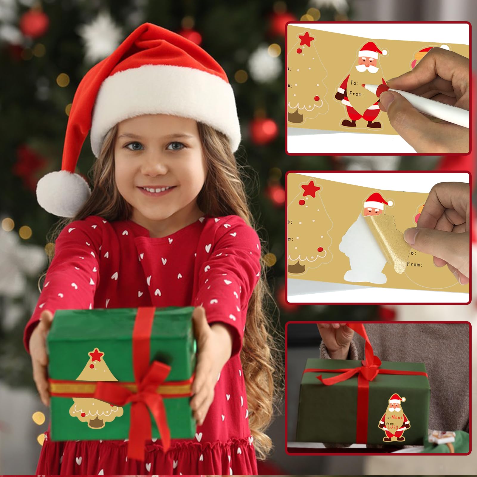 YUUIKLLE 300PCS Christmas Stickers 2x3 Inch Christmas Santa Claus Snowman Stickers 6 Designs of Self Adhesive Labels Kraft Paper Stickers,for Wrapping Birthday Envelopes Wedding Holiday Decor