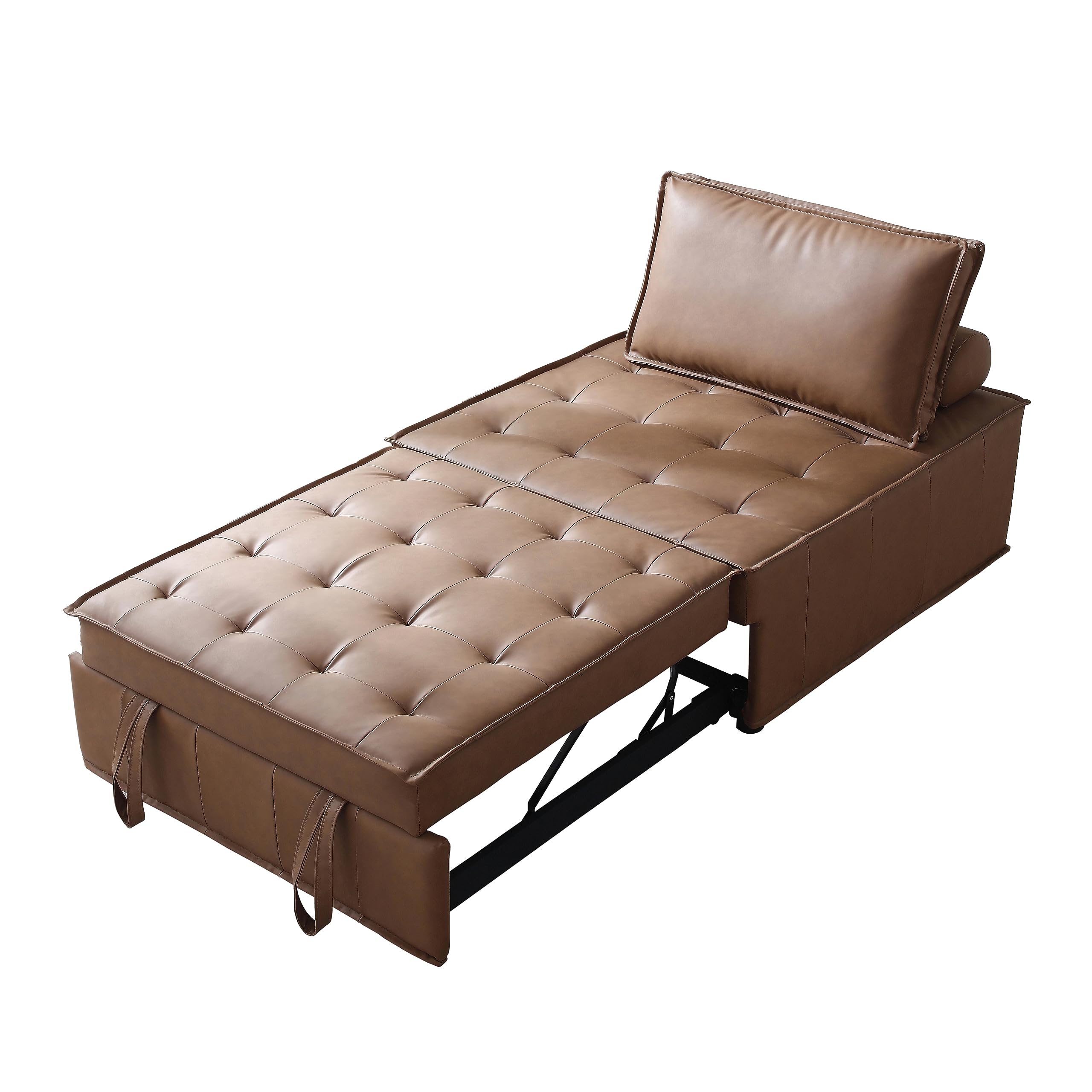 39" Convertible Sofa Bed Chair Ottoman Sleeper Chair Lounge Fold-Out Bed Compact Sleeper Space-Saving Ottoman Bed Modern Tufted Armless for Living Room Office Bedroom Brown PU Leather