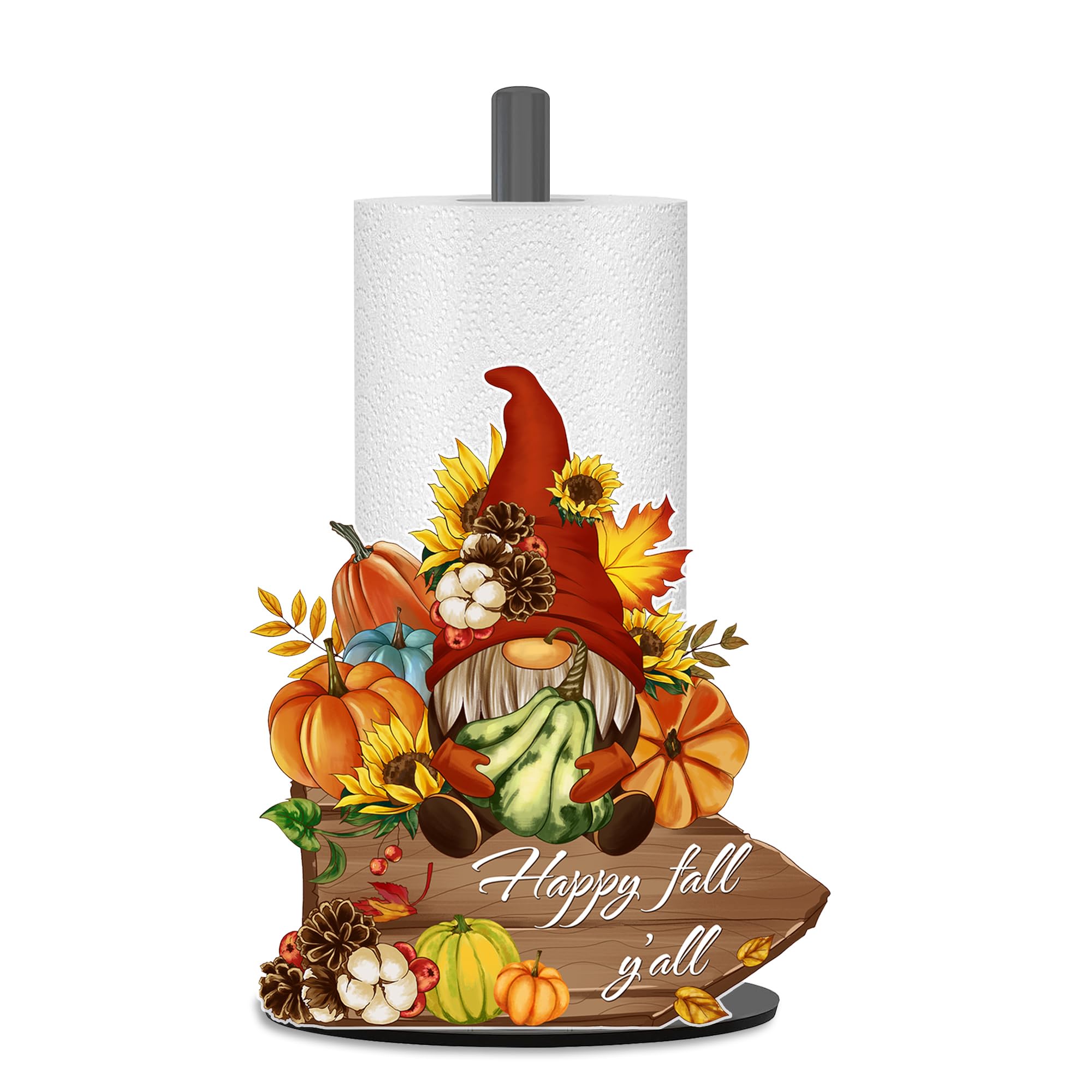 Fall Paper Towel Holder - Pumpkin Gnomes Sunflower Floral Kitchen Decor Accessories - Farmhouse Autumn Thanksgiving Decorations Home Kitchen Table Bathroom Decor, Countertop Metal Large Towel Stand