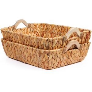 vilssovy 2 packs wicker basket, hyacinth wicker storage baskets for shelves, woven baskets for storage, with handle for pantry, bedroom, laundry(14.57"x9.84"x4.33")