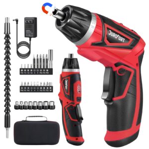 cordless electric screwdriver set, 8v max 10nm rechargeable power electric drill, battery screw gun with 28pcs driver bit set, 320rpm/10+1 torque setting, 2 position handle, flexible shaft led light