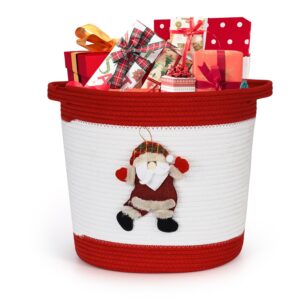 BinWhiz Christmas Gift Basket, 12.6" x 14" Santa Claus Decorative Rope Woven Basket, Festival Storage Bins with Handles for Shelves, 2 Pack