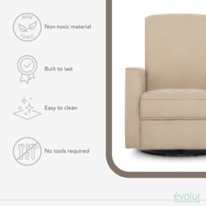 Evolur Harlow Deluxe Upholstered Plush Seating Glider Swivel, Power Recliner with USB Port, Greenguard Gold Certified, Glider Chair for Nursery in Tan