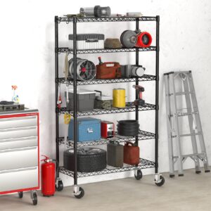 Hodonas 2300LBS Wire Shelving Unit, 36"W x 14"D x 75"H Metal Standing Shelf Units with Wheels / Leveling Feet, 6 Tier, Adjustable, Heavy Duty, and NSF Storage Shelves, Rolling Metal Shelving Wire Rack