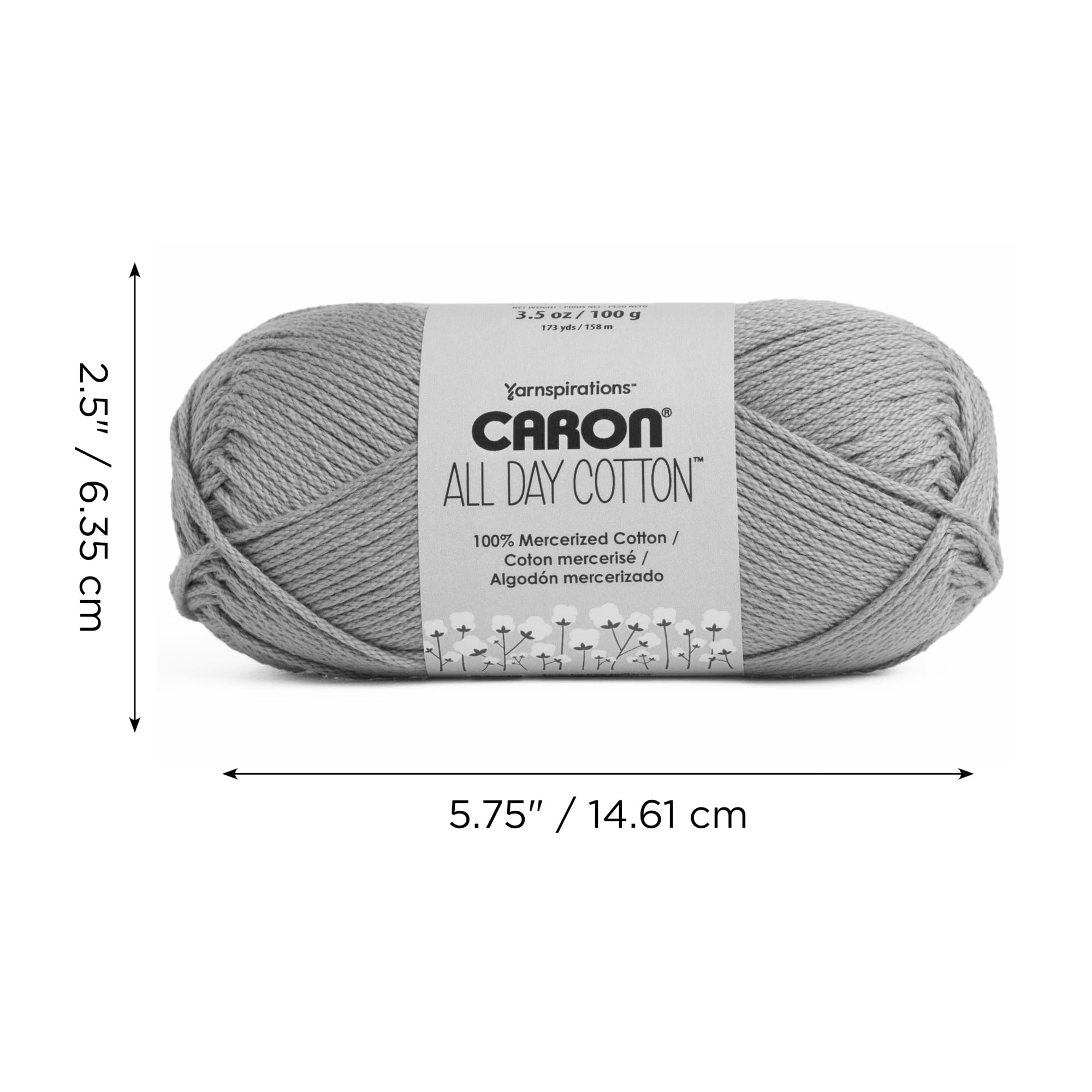 Caron All Day Cotton - 3 Pack of 173 Yards/3.52 oz Light Gray 100% Mercerized Cotton Yarn