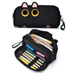 lanxivi pencil case vivid black color, cat pattern, large capacity pencil box set