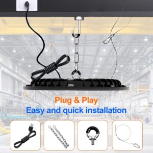 SHLUCE 2 Pack, 200W UFO LED High Bay Light, 6500K Daylight, High Bay LED Shop Lights for Workshop, Warehouse, Garage, 28000 LM, with US 5ft Cable Plug & Play, IP66 Waterproof Lighting Fixture