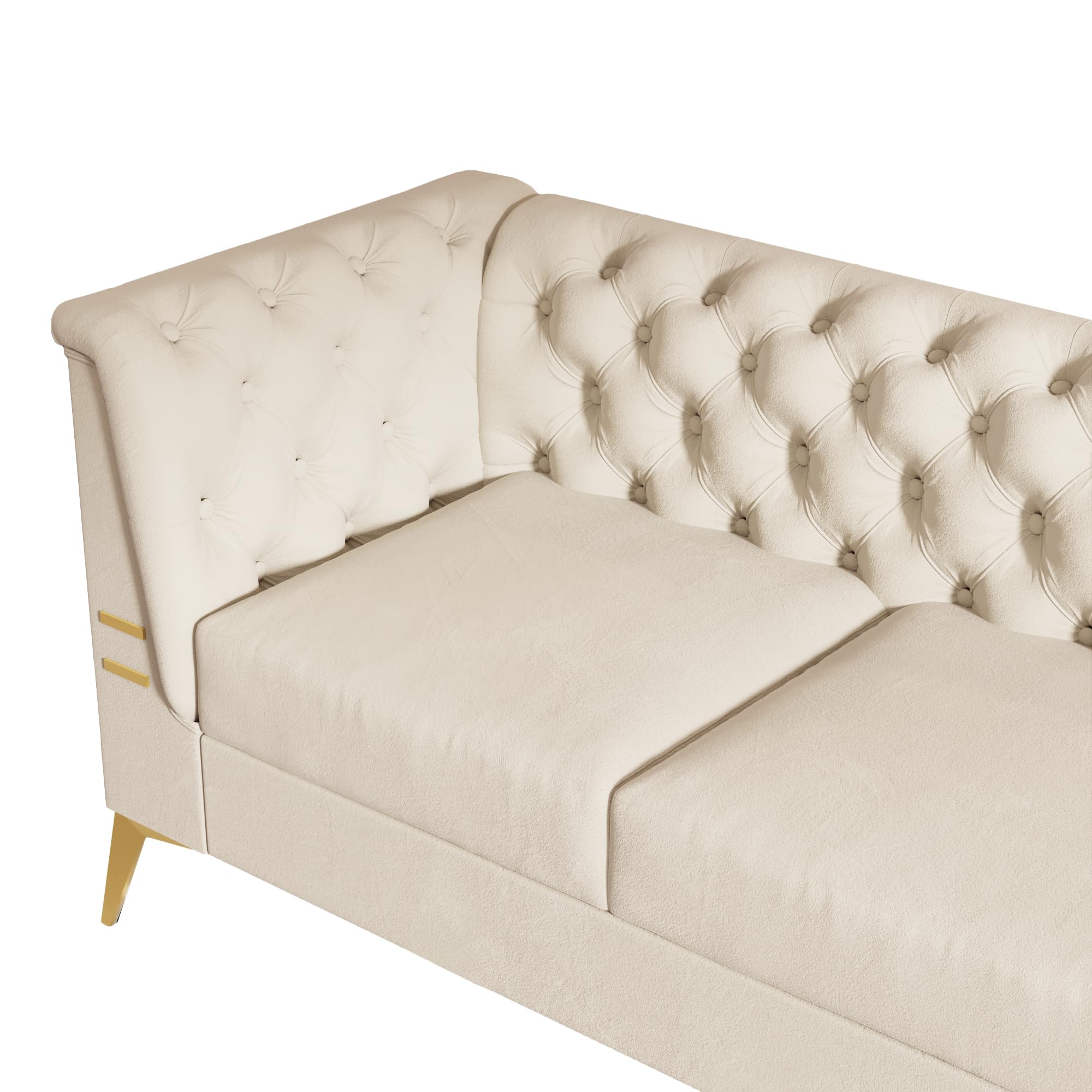 Elegant Tufted Velvet Sofa Couch - Modern Chesterfield 3-Seater Sofa with Removable Cushions, Luxurious Upholstered Button-Tufted Living Room Sofa for Living Room, Office, Apartment (Beige)