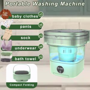 MINI Washing Machine, 11L Portable Foldable Washer with Dryer for Baby Clothes, Small Washing Machine with Laundry Basket for Underwears, Baby Clothes, Socks, Pet Garments, Small Items, Green