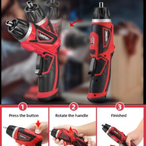 Cordless Electric Screwdriver Set, 8V Max 10Nm Rechargeable Power Electric Drill, Battery Screw Gun with 28pcs Driver Bit Set, 320RPM/10+1 Torque Setting, 2 Position Handle, Flexible Shaft LED Light