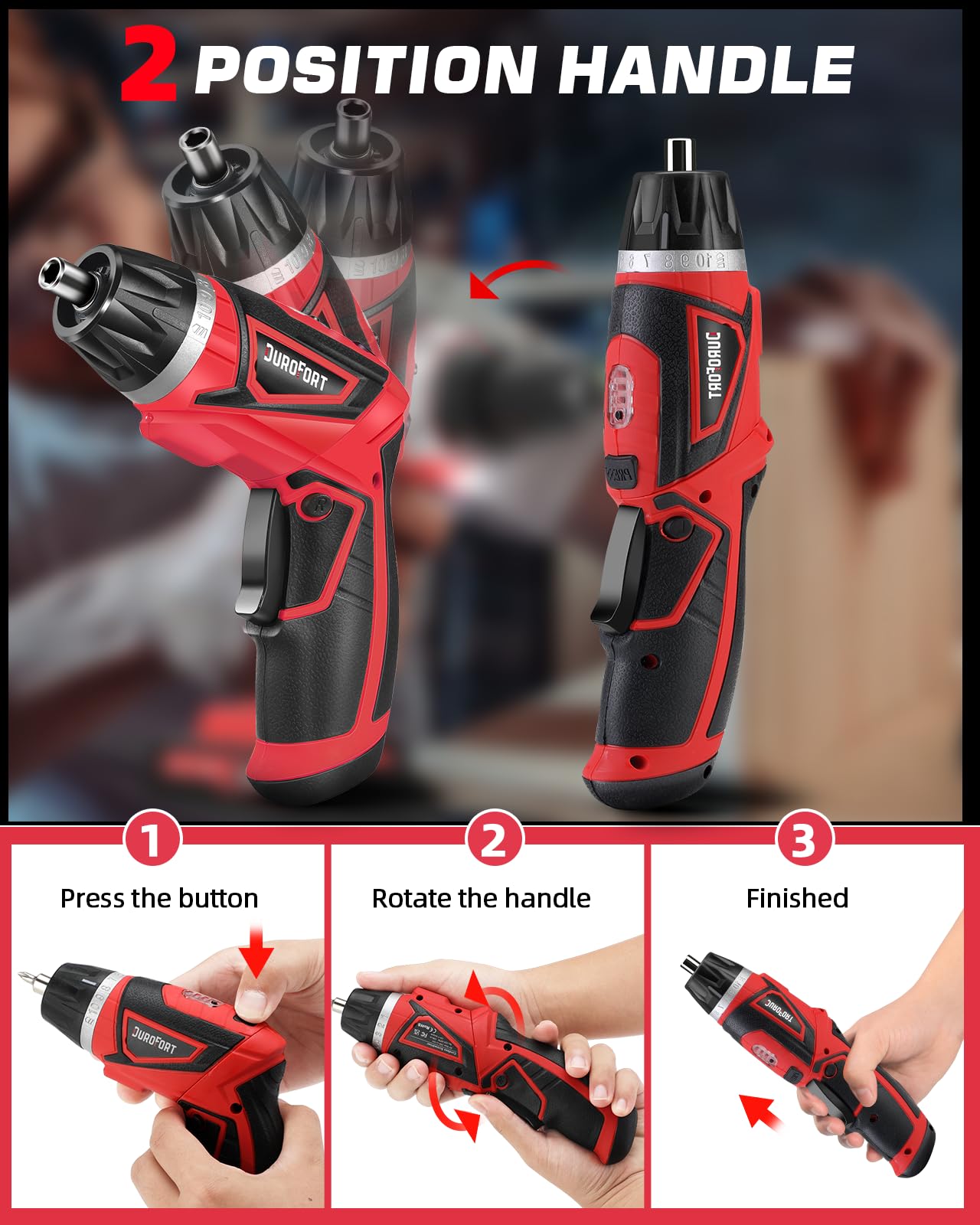 Cordless Electric Screwdriver Set, 8V Max 10Nm Rechargeable Power Electric Drill, Battery Screw Gun with 28pcs Driver Bit Set, 320RPM/10+1 Torque Setting, 2 Position Handle, Flexible Shaft LED Light