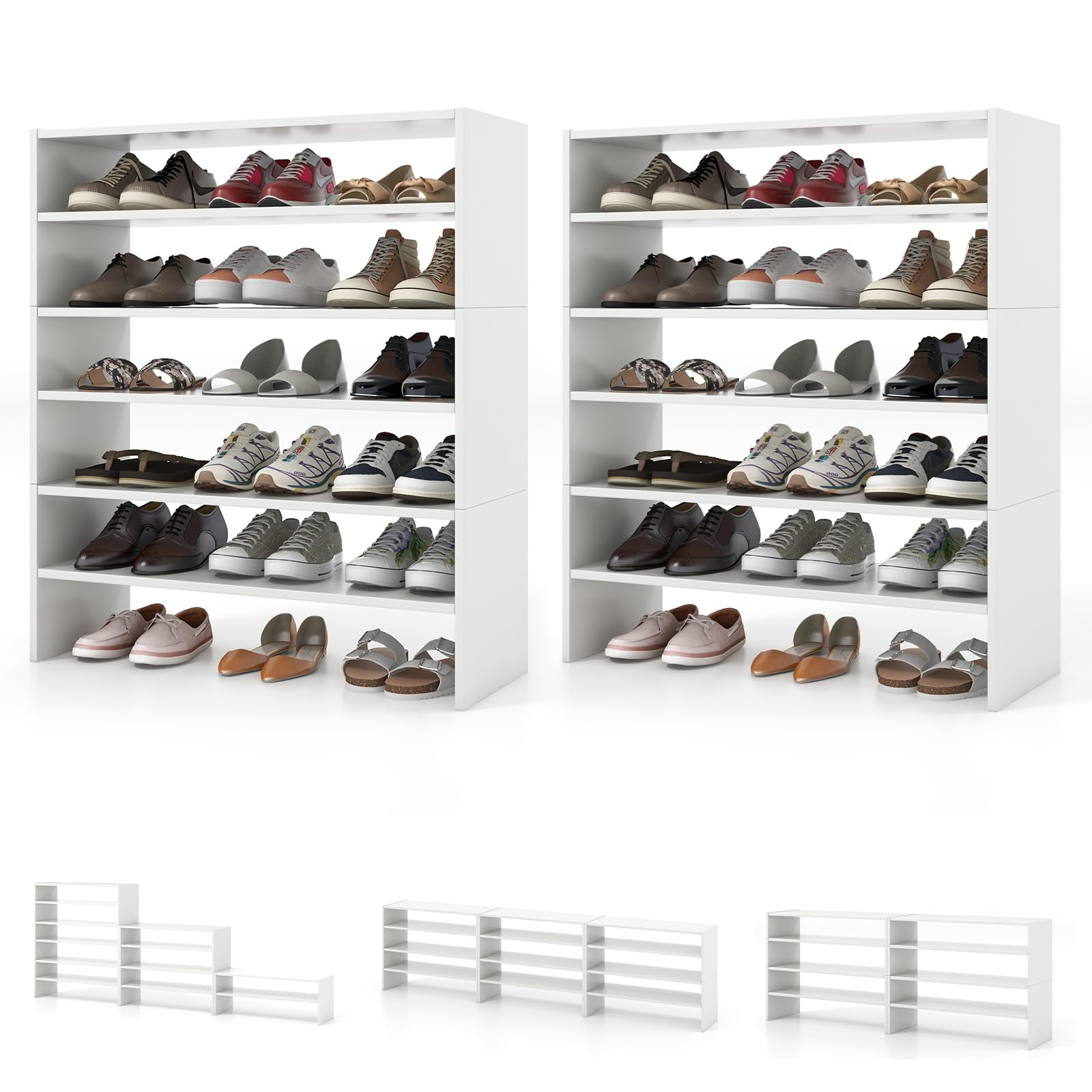 Tangkula 6-Tier Vertical Shoe Rack, Space Saving Corner Shoe Shelf with Stackable Design for 36 Pairs, 3-in-1 Adjustable Storage Shoe Stand for Front Door Entryway (2, White)