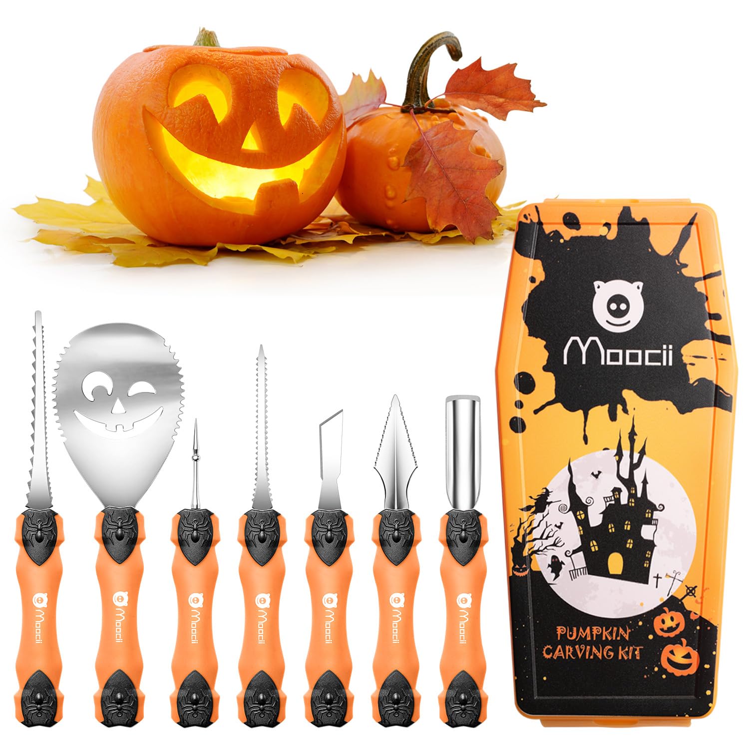 Pumpkin Carving Tools for Halloween Decorations: Professional Pumpkin Carving Knife Set 7 Pcs Stainless Steel Sculpting Kit DIY Jack-O-Lanterns Cutting Supplies Double-side Pumpkin Carver for Adult