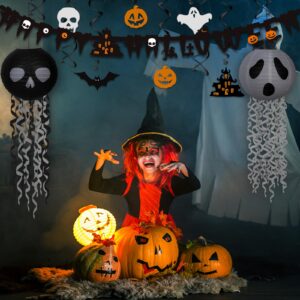 DECORLIFE Halloween Party Decorations - Halloween Decoration Indoor with Happy Halloween Banner, Halloween Swirls, Lanterns, Castle Bats Spiders Web Balloons - Halloween Decor for Home Classroom Car