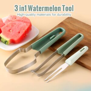 SINGYEIEC 3-in-1 Watermelon Cutter Slicer Tool, Stainless Steel Watermelon Slicer, Creative kitchen watermelon fork slicer cutter, Watermelon Popsicle Mould, melon cutter, portable fruit fork