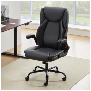 400lbs big and tall office chair, ergonomic home computer desk leather chair with padded flip-up arms, adjustable tilt lock, double lumbar support, swivel chair for adult working&study(gray)