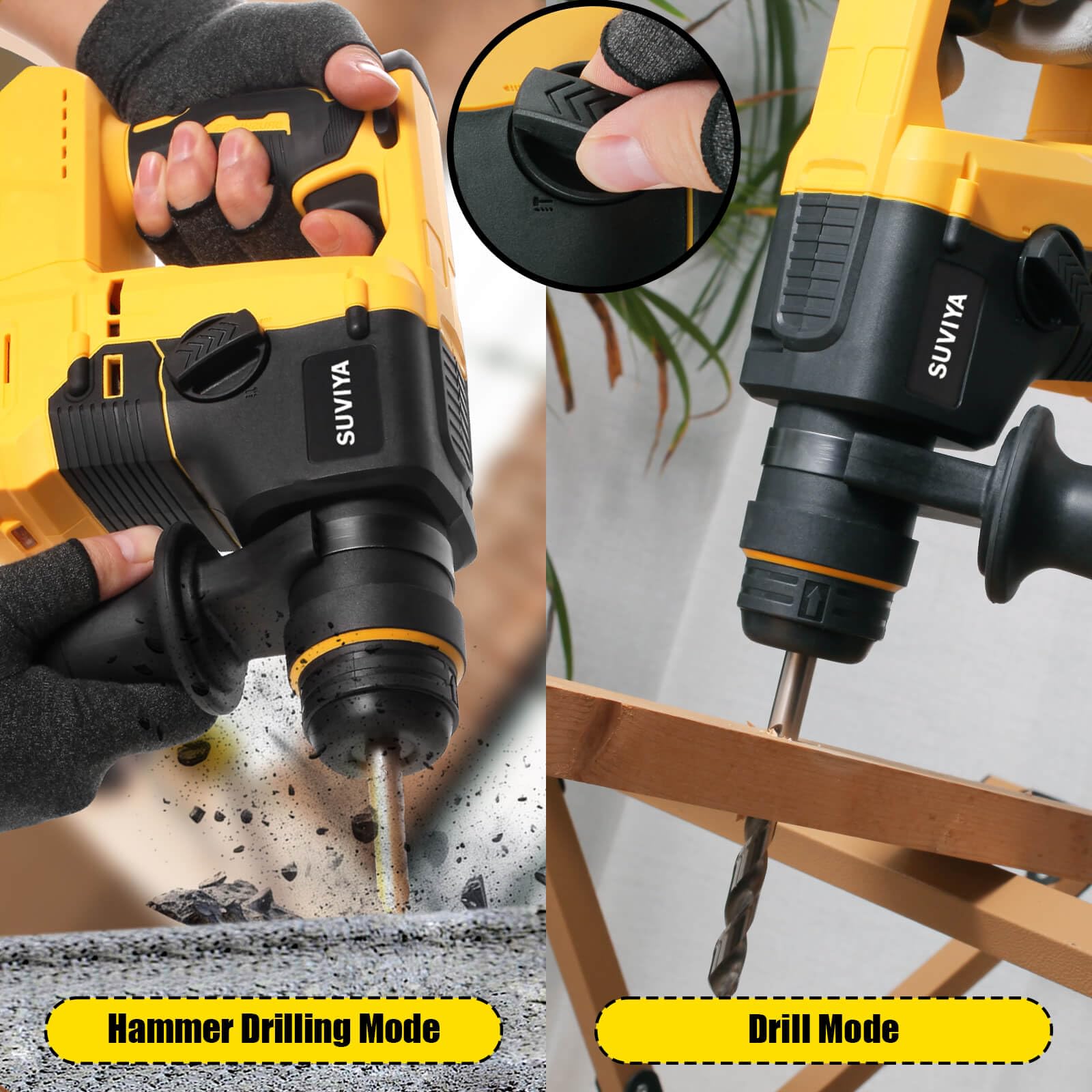 Rotary Hammer Drill Compatible With Dewalt 20V MAX Battery, Brushless SDS Cordless Rotary Hammer for Concrete/Masonry, 2 Modes with 360°Auxiliary Handle and 4 Drill Bits (Battery not included)