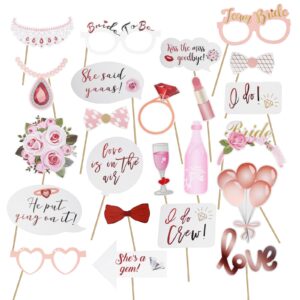 aozuo wedding photo booth props, 23pcs rose gold pastel photobooth selfies props kits with sticks and stickers for women girls bridal birthday bachelorette night party favors supplies decorations