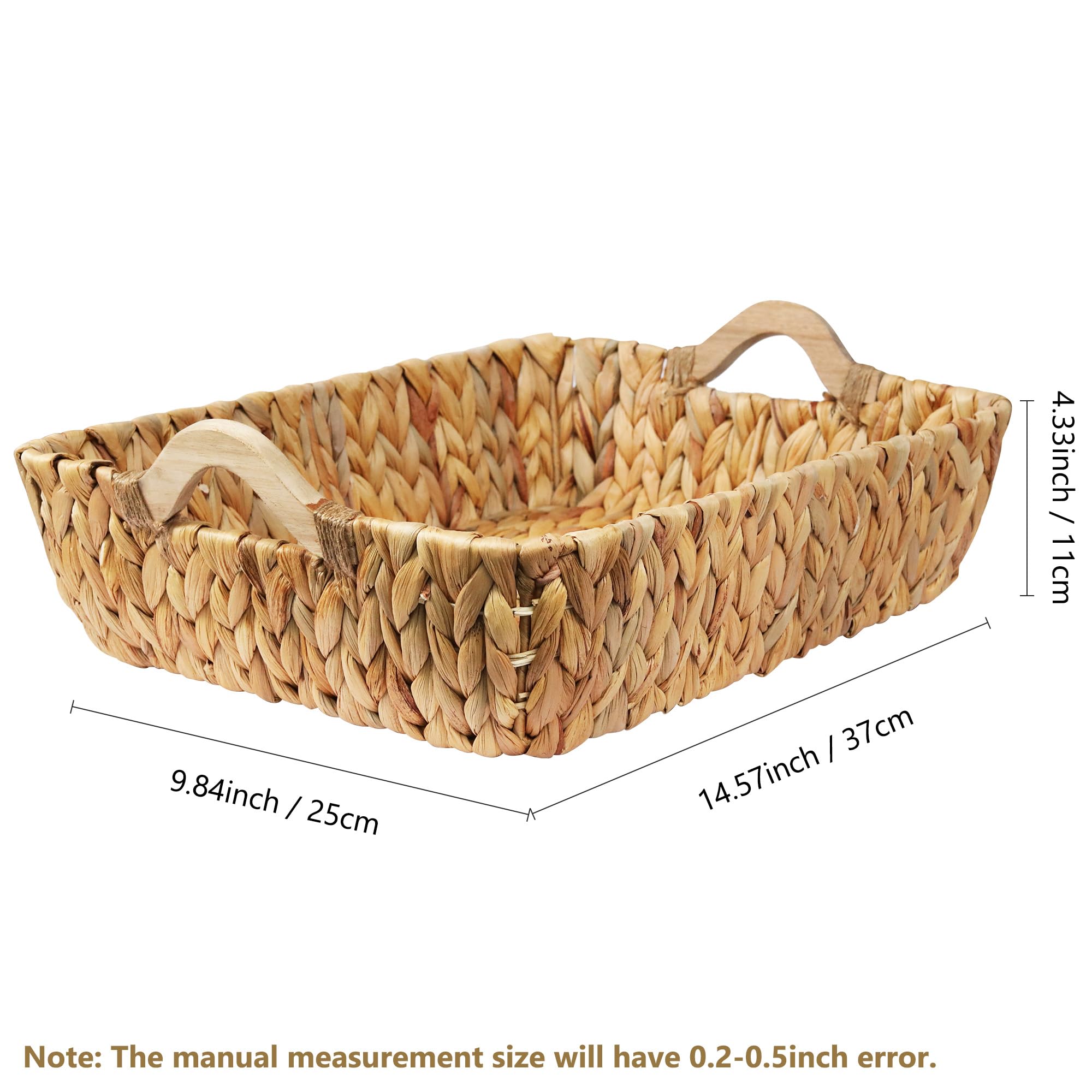 VILSSOVY 2 Packs Wicker Basket, Hyacinth Wicker Storage Baskets for Shelves, Woven Baskets for Storage, with Handle for Pantry, Bedroom, Laundry(14.57"x9.84"x4.33")