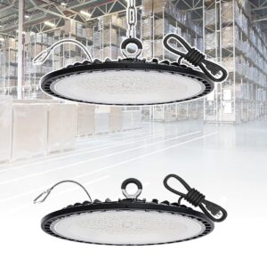 SHLUCE 2 Pack, 200W UFO LED High Bay Light, 6500K Daylight, High Bay LED Shop Lights for Workshop, Warehouse, Garage, 28000 LM, with US 5ft Cable Plug & Play, IP66 Waterproof Lighting Fixture