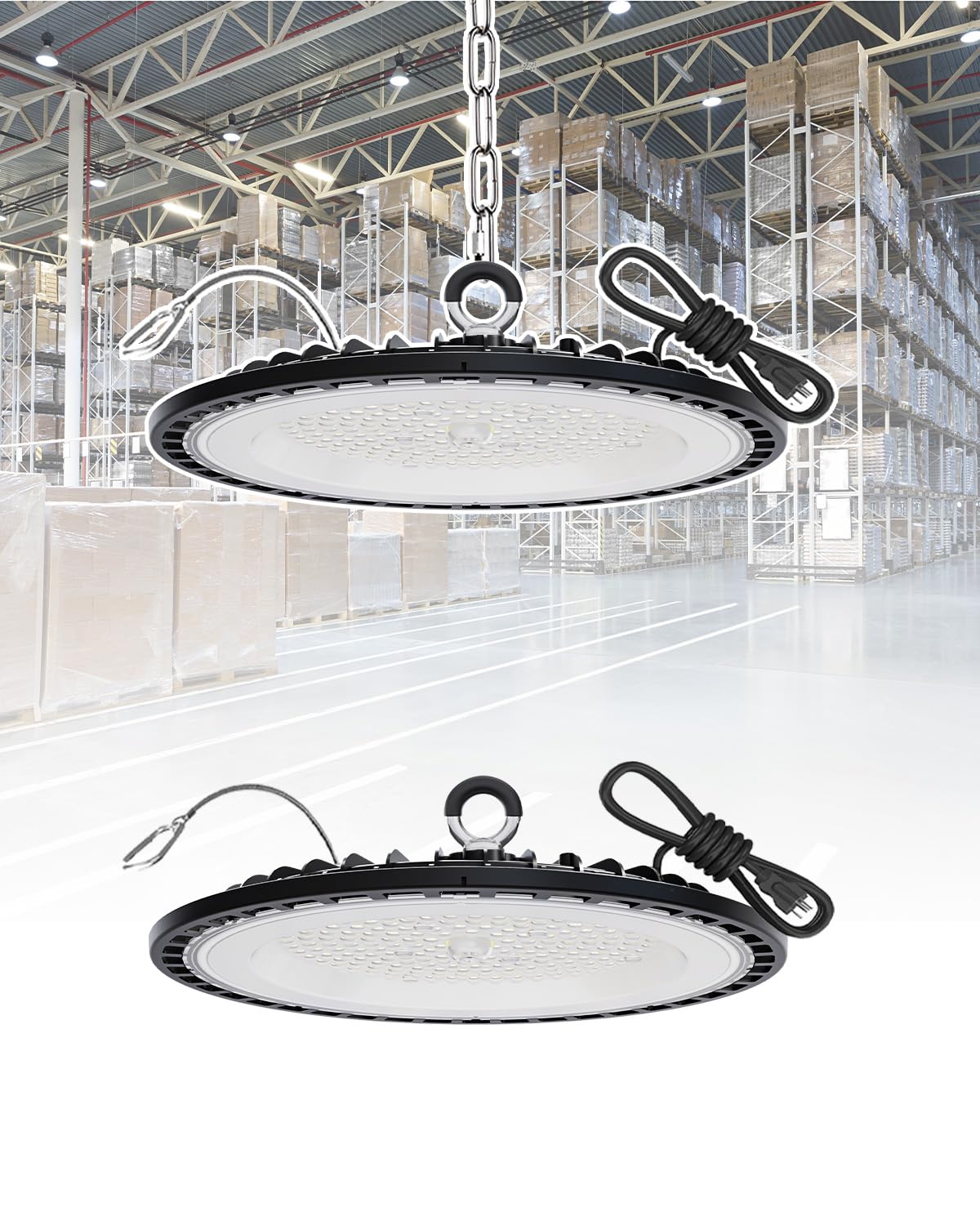 SHLUCE 2 Pack, 200W UFO LED High Bay Light, 6500K Daylight, High Bay LED Shop Lights for Workshop, Warehouse, Garage, 28000 LM, with US 5ft Cable Plug & Play, IP66 Waterproof Lighting Fixture