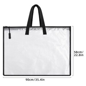 Klmnop 2 Pcs Large Clear Art Portfolio Bags, 22 x 35 Inch WaterproofArt Portfolio Case with Handle and Zipper, Portfolio Folder for Artwork(White)