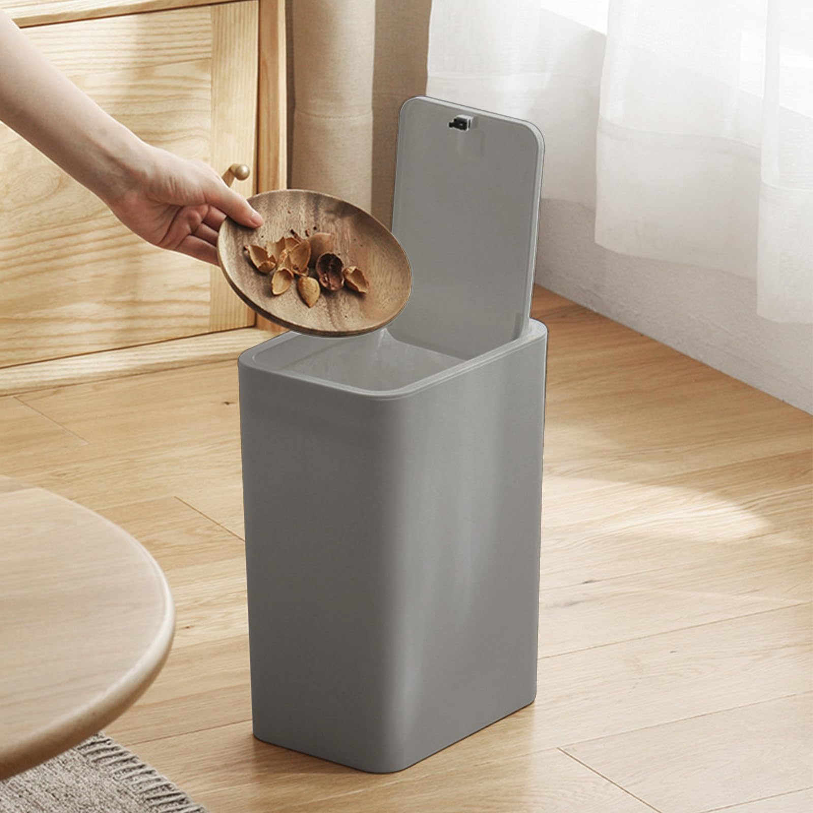 Kitchen Trash Can Bathroom Trash Can with Lid, Garbage Bin Small Garbage Can with Press Lid, Garbage Cans for Kitchen Plastic Wastebasket with Popup Lid Dustbin for Home, Office