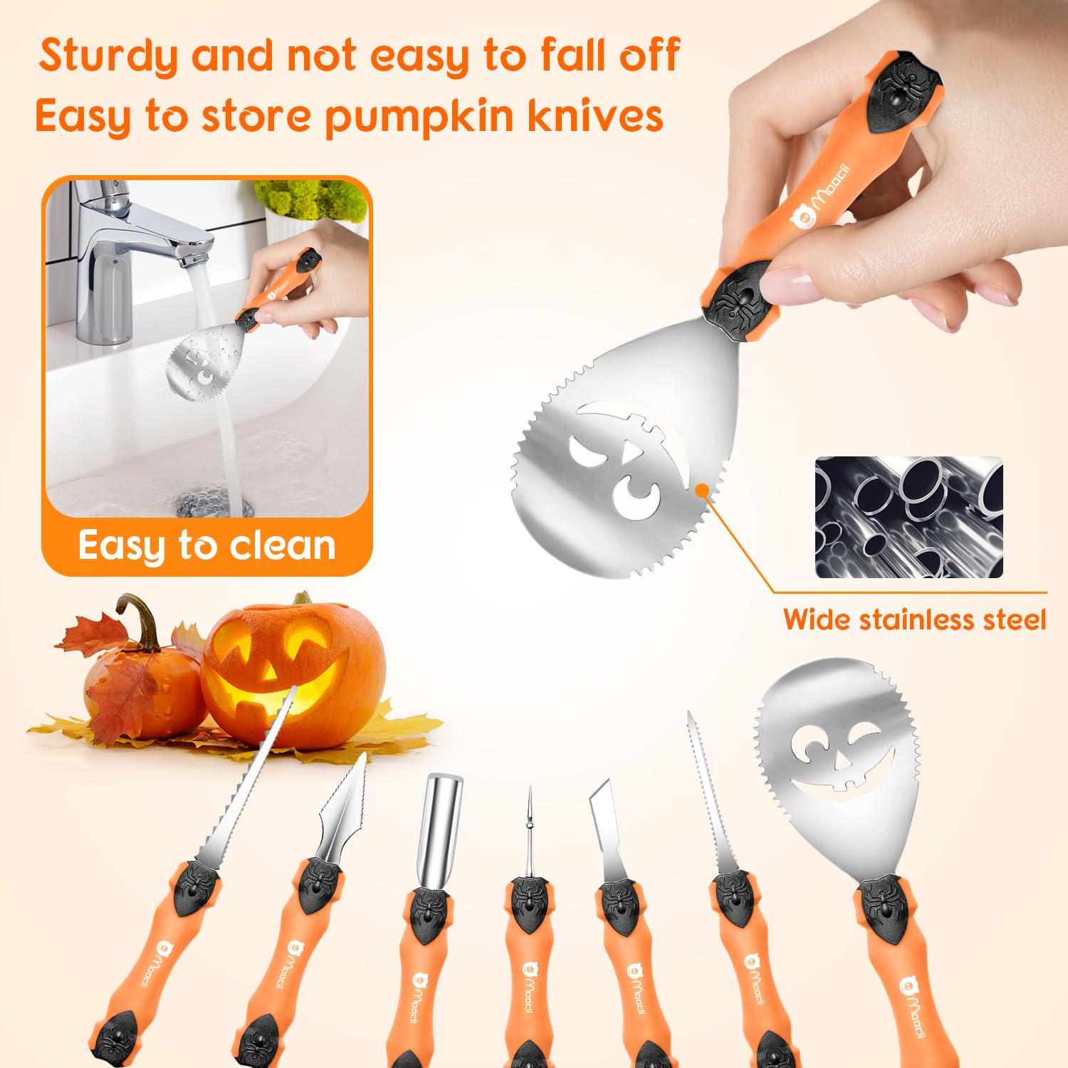 Pumpkin Carving Tools for Halloween Decorations: Professional Pumpkin Carving Knife Set 7 Pcs Stainless Steel Sculpting Kit DIY Jack-O-Lanterns Cutting Supplies Double-side Pumpkin Carver for Adult