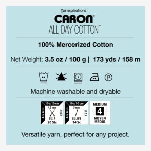 Caron All Day Cotton - 3 Pack of 173 Yards/3.52 oz Light Gray 100% Mercerized Cotton Yarn