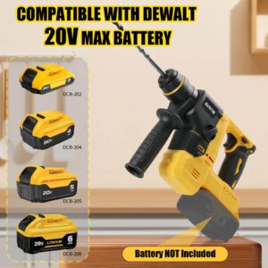 Rotary Hammer Drill Compatible With Dewalt 20V MAX Battery, Brushless SDS Cordless Rotary Hammer for Concrete/Masonry, 2 Modes with 360°Auxiliary Handle and 4 Drill Bits (Battery not included)