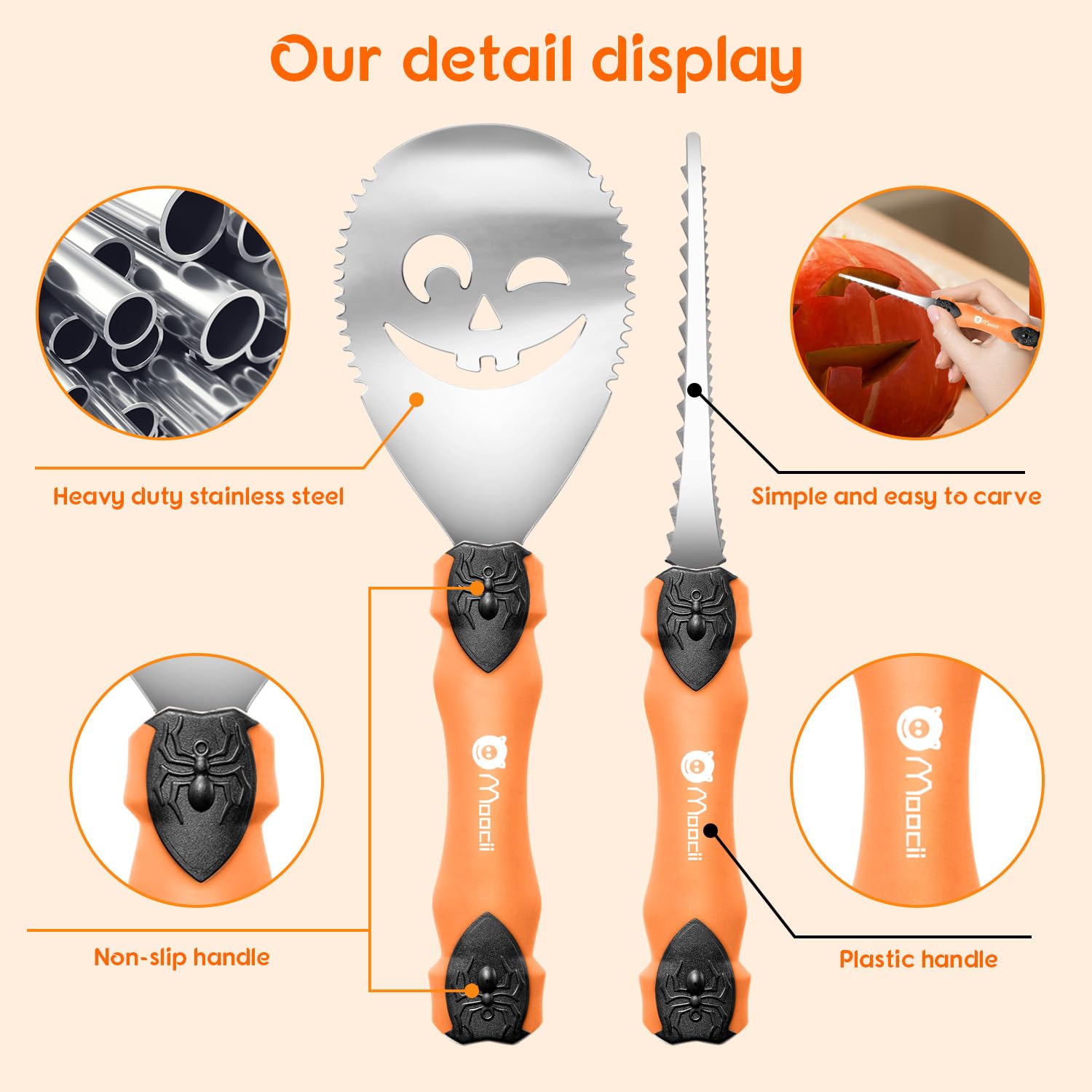 Pumpkin Carving Tools for Halloween Decorations: Professional Pumpkin Carving Knife Set 7 Pcs Stainless Steel Sculpting Kit DIY Jack-O-Lanterns Cutting Supplies Double-side Pumpkin Carver for Adult