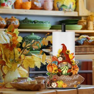 Fall Paper Towel Holder - Pumpkin Gnomes Sunflower Floral Kitchen Decor Accessories - Farmhouse Autumn Thanksgiving Decorations Home Kitchen Table Bathroom Decor, Countertop Metal Large Towel Stand