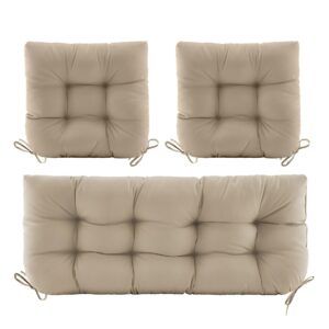 CAYIP 3 Pieces Outdoor Chair Cushions Clearance with Ties,44x19x5 Inches,1 Love seat &2 U-Shape Tufted Patio Bench Cushions for Wicker Outdoor Furniture,All Weather,Khaki