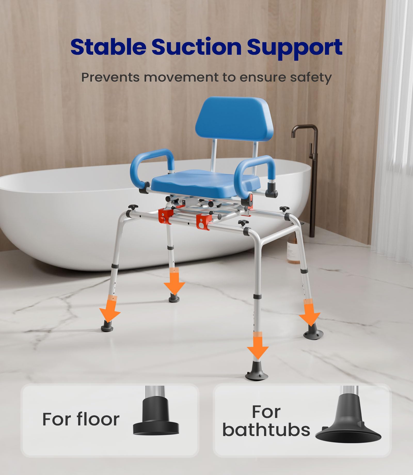 VOCIC Sliding Shower Chair, Swivel Tub Transfer Bench, Adjustable Height Shower Bench for Elderly, Bath Bench with Armrests & Swivel Padded Seat