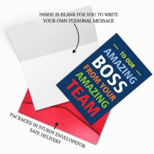 Huokiriki Boss Birthday Card for Men Women, Funny Bosses Day Gift, Appreciation Card for Boss Leader Mentor,To Our Amazing Boss from Your Amazing Team,Thick card stock,Envelope Included.