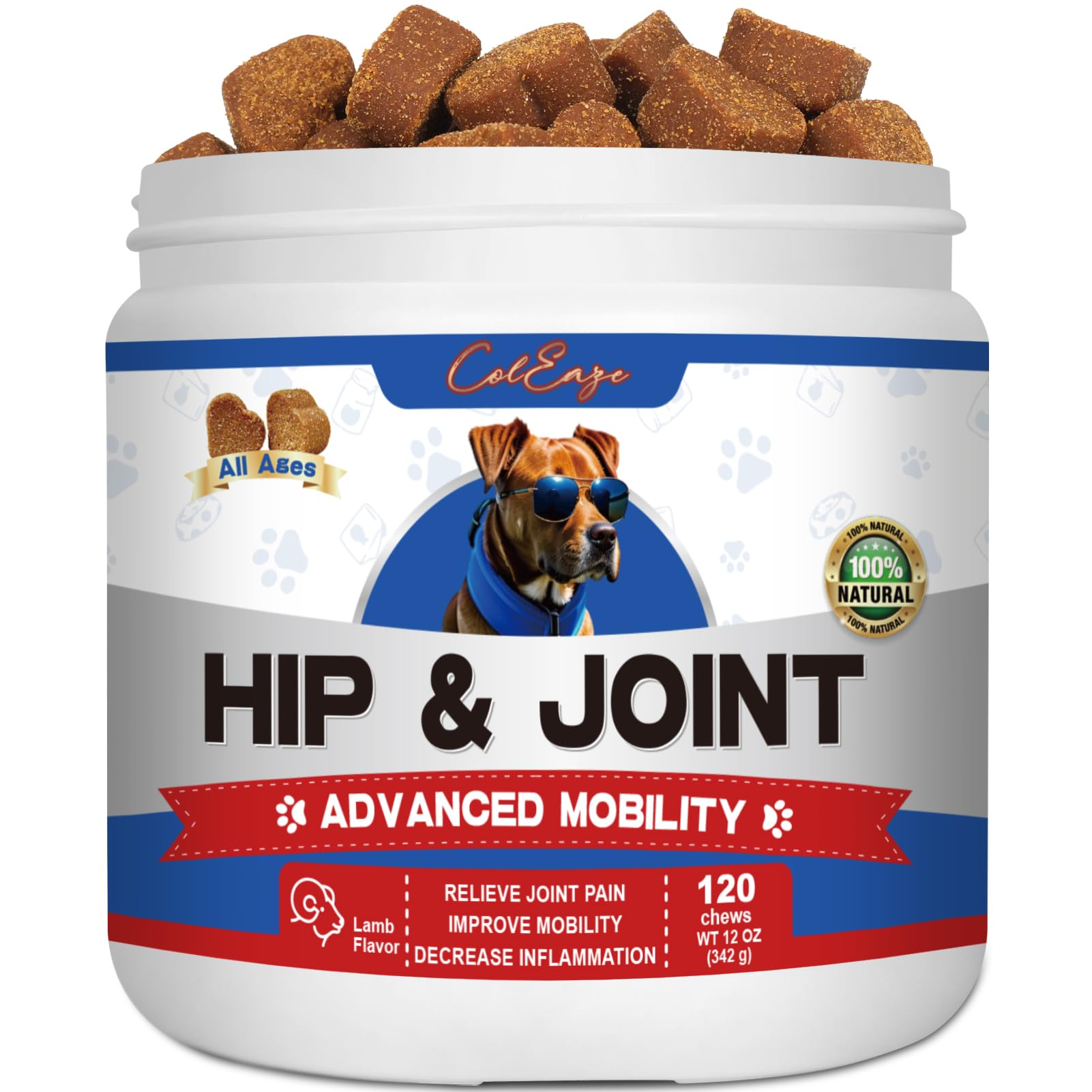 Joint Supplement for Dogs Glucosamine for Dogs Heart Shaped Chews Hip & Joint Supplement for Dogs 120 Count Lamb Flavor