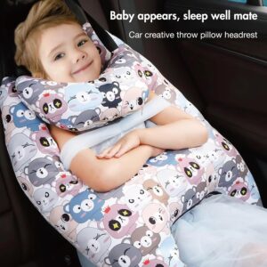 Cute Cartoon Travel Pillow Suit, Kids & Adults Car Neck Head Support Cushion Set,Travel car seat Safety Pillow,h Shape car Sleeping Pillow Kids,Pillow case can be Disassembled and Washed (A)