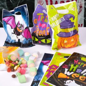 DECORLIFE 72 Pcs Halloween Treat Bags, 6 Styles Heavy Duty Halloween Bags Bulk with Handle, Loot Bags for Goody, Candy, Gift, Treat or Trick