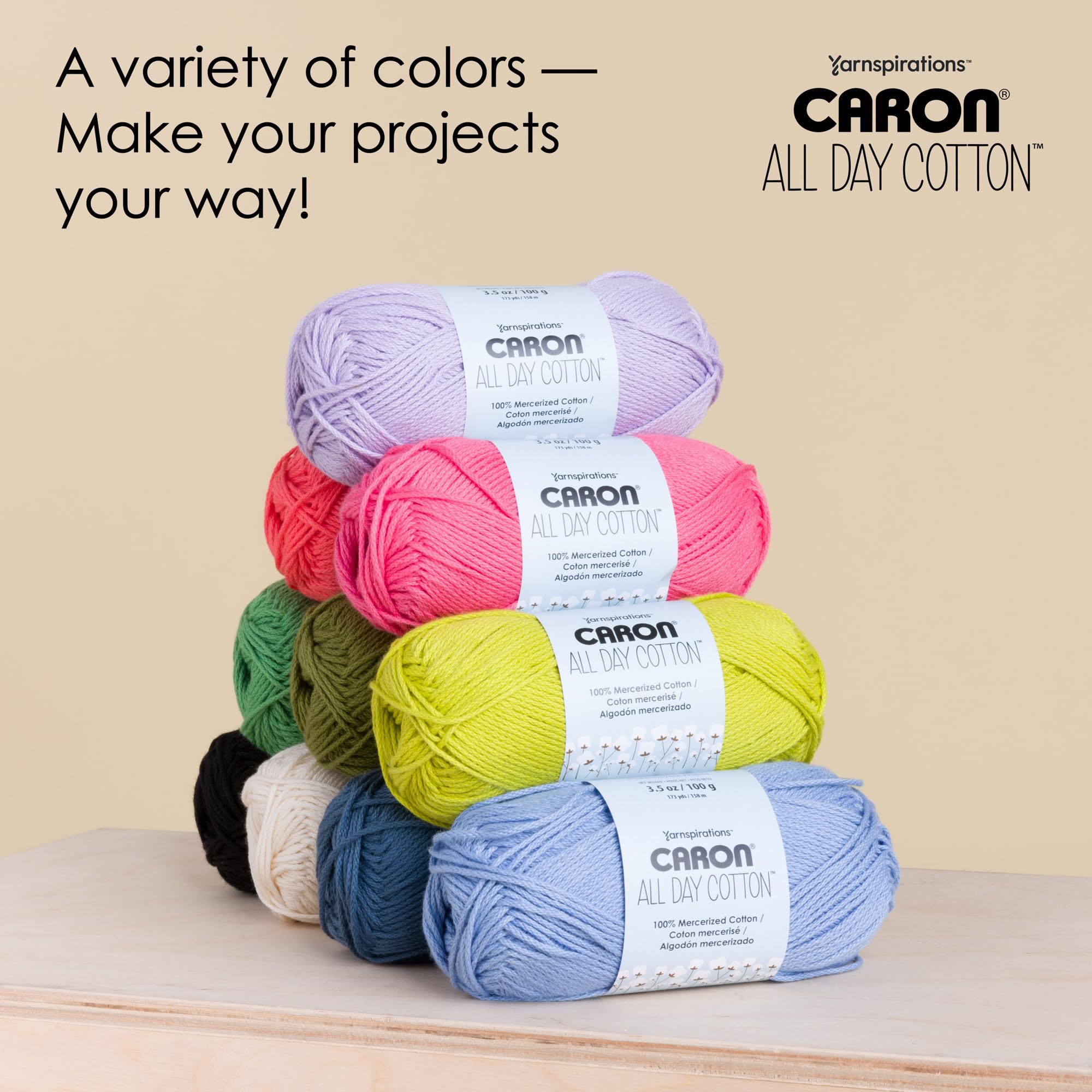 Caron All Day Cotton - 3 Pack of 173 Yards/3.52 oz Light Gray 100% Mercerized Cotton Yarn