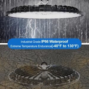 SHLUCE 2 Pack, 200W UFO LED High Bay Light, 6500K Daylight, High Bay LED Shop Lights for Workshop, Warehouse, Garage, 28000 LM, with US 5ft Cable Plug & Play, IP66 Waterproof Lighting Fixture