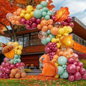 163pcs fall balloon garland arch kit burnt orange wine red sage green mustard yellow balloons for thanksgiving autumn birthday fall little pumpkin baby shower party decorations