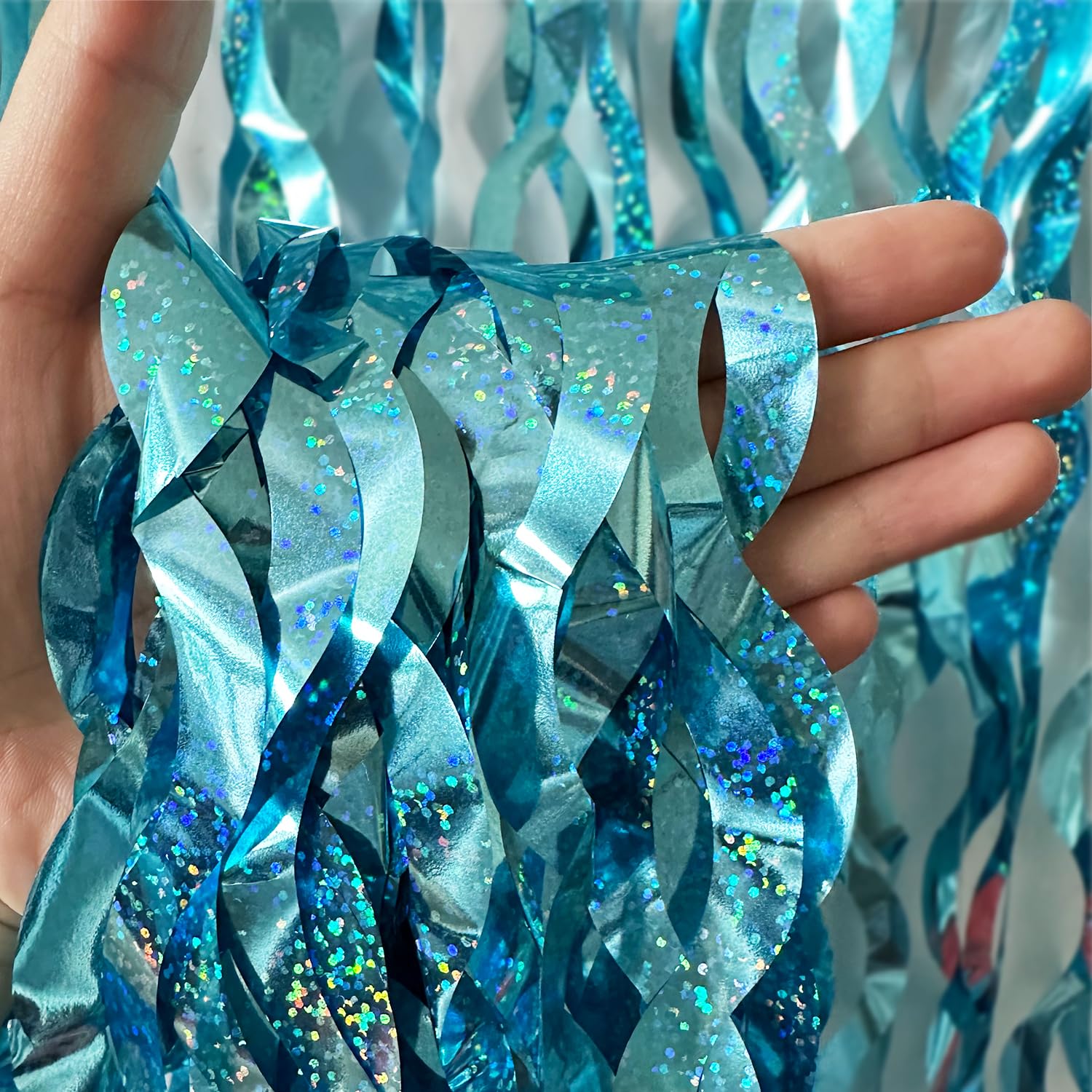 2 Pack Wavy Blue Foil Fringe Curtain Blue Backdrop Tinsel Streamers Ocean Themed Birthday Party Deco Beach/Under The Sea/Pool Party Decoration Graduation Baby Shower Bachelorette Winter Party Supplies