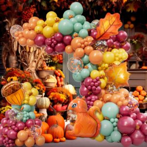 163Pcs Fall Balloon Garland Arch Kit Burnt Orange Wine Red Sage Green Mustard Yellow Balloons for Thanksgiving Autumn Birthday Fall Little Pumpkin Baby Shower Party Decorations