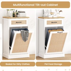 CABIHOME Rattan Tilt Out Trash Cabinet, Freestanding Trash Can Cabinet 10 Gallon Storage, Hidden Pet-Proof Garbage Can Cabinet Laundry Hamper for Kitchen Dining Living Room