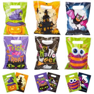 decorlife 72 pcs halloween treat bags, 6 styles heavy duty halloween bags bulk with handle, loot bags for goody, candy, gift, treat or trick