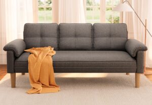 ahomly 3-seater couch, 69 inch with extra deep seat, padded armrests, solid wood legs for living room, dark gray