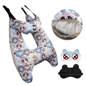 cute cartoon travel pillow suit, kids & adults car neck head support cushion set,travel car seat safety pillow,h shape car sleeping pillow kids,pillow case can be disassembled and washed (a)